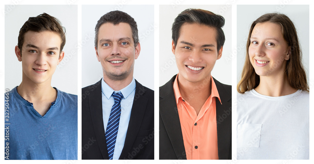 Happy diverse group of people studio shot collage. Cheerful positive ...