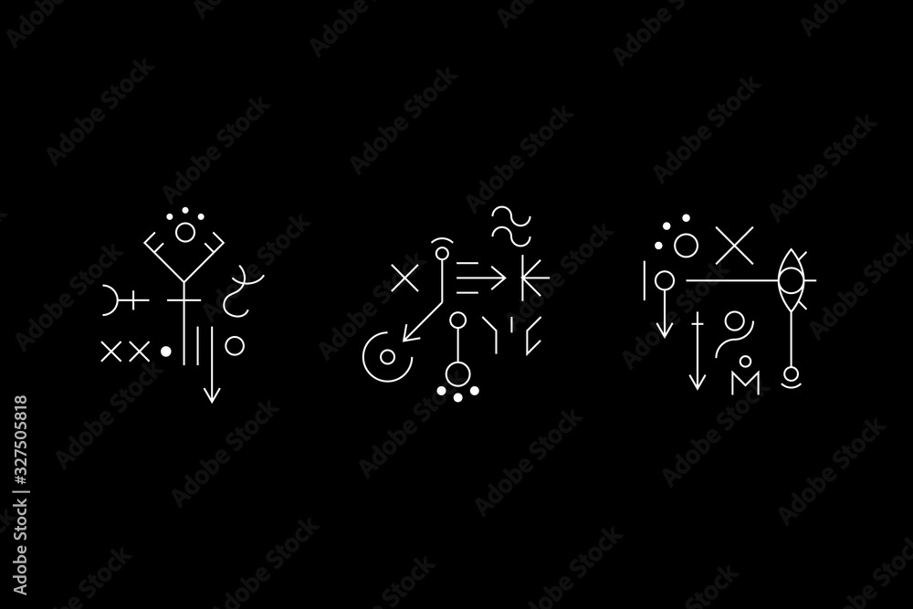 Ancient secret geometry symbol set with circles, lines, crosses and ...