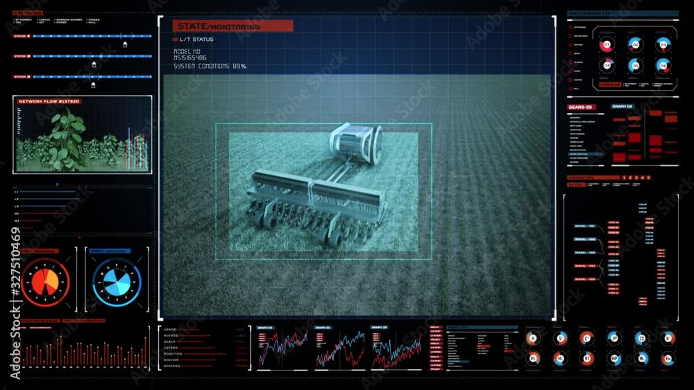 Autonomous tillage harvester tractor in futuristic user interface , 4th ...