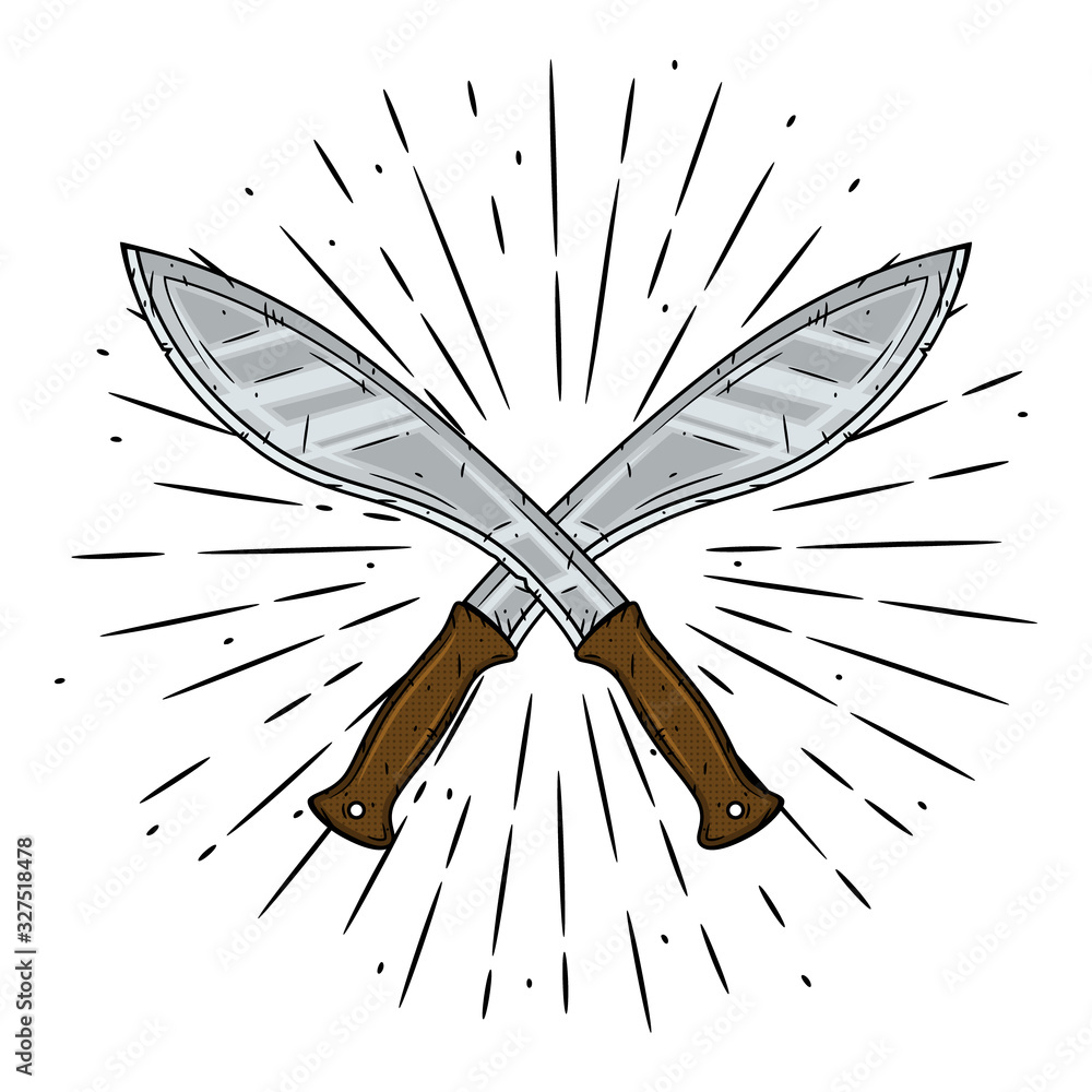 Vetor de Crossed machetes. Hand drawn vector illustration with a ...