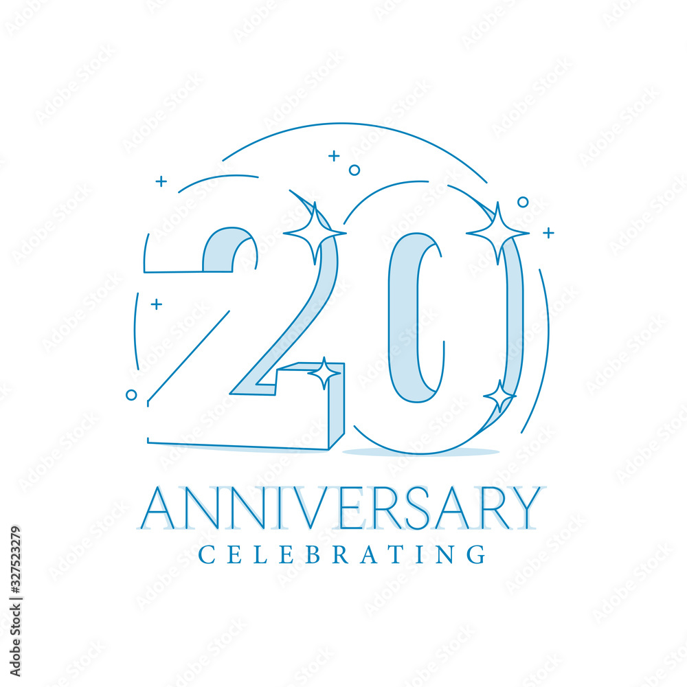 Anniversary 20. 3d number twenty with sparkles. In line art style. 20th ...
