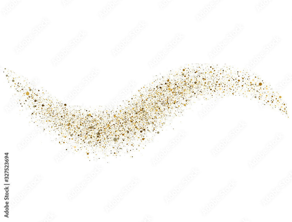 Glitter gold wave on white background. Bright golden stardust trail ...