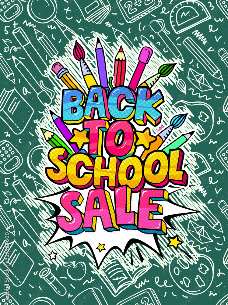 Concept of education. School background with hand drawn school supplies ...