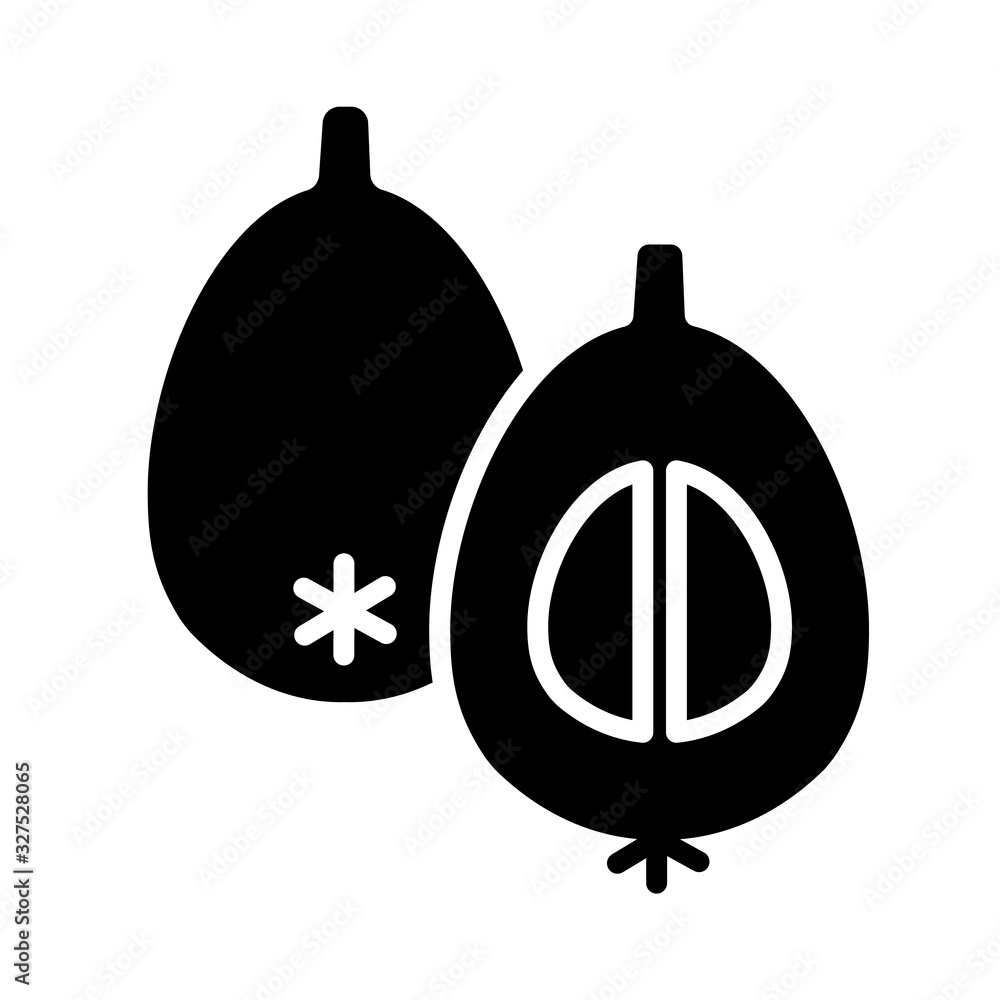 Glyph icon of half cut loquat with seeds and whole exotic fruit ...