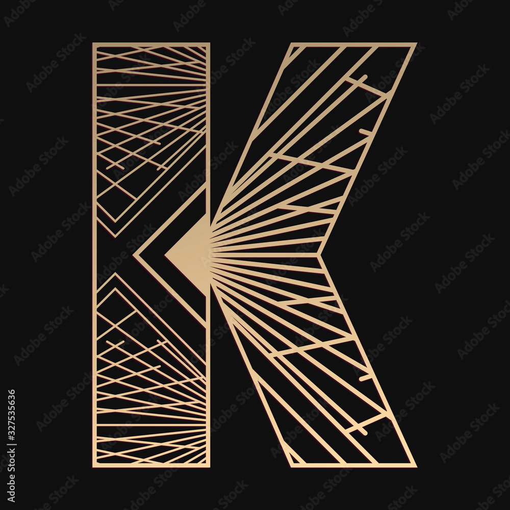 Laser cutting letter K. Art Deco vector design. Plywood lasercut gift ...