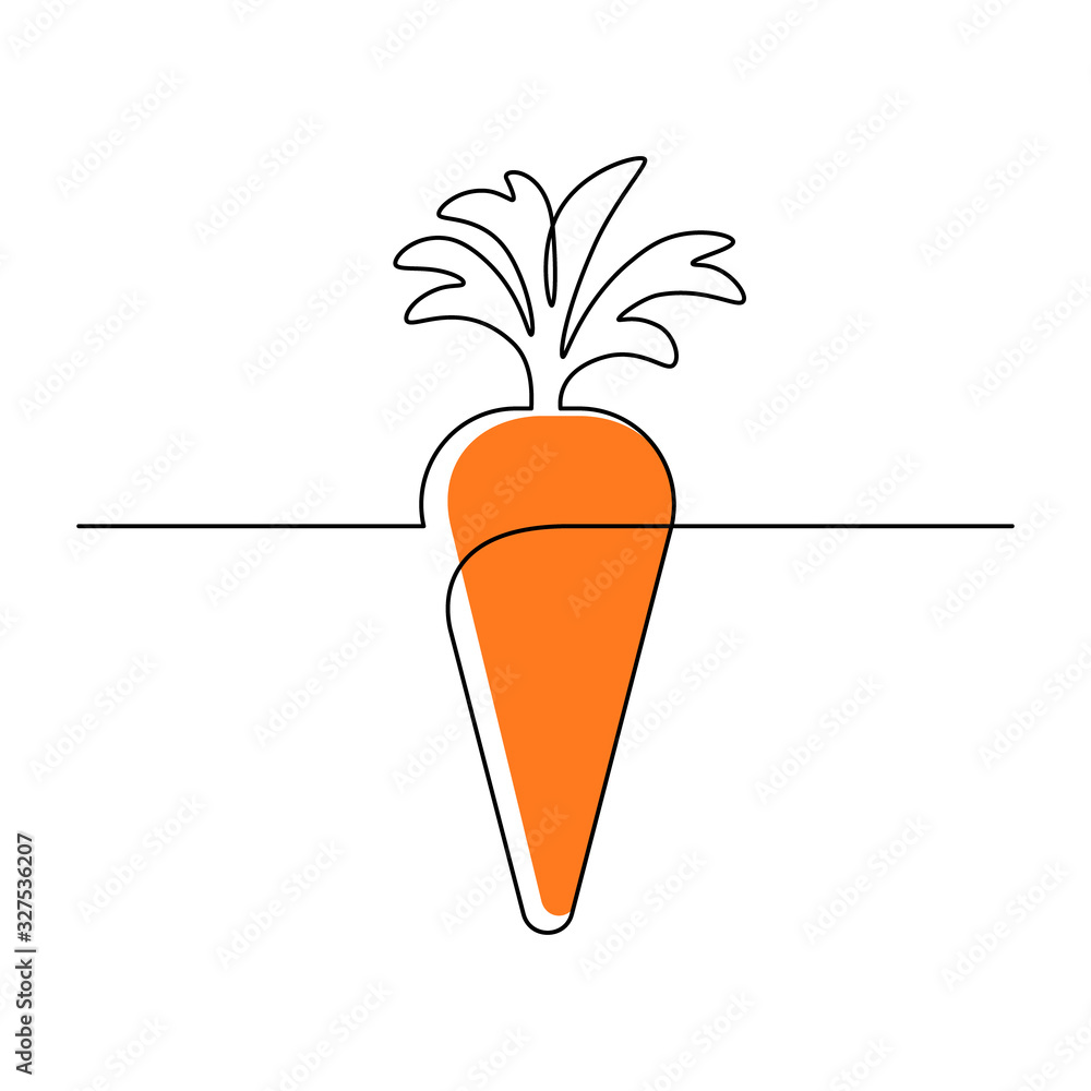 Simple carrot design in continuous line art drawing style. Growing ...