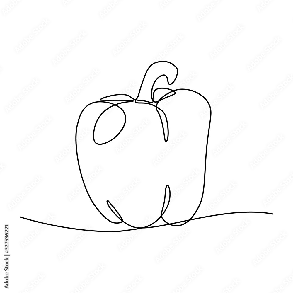 Bell pepper in continuous line art drawing style. Black linear sketch ...