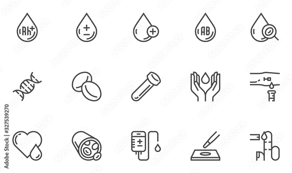 Blood Vector Line Icons Set. Hematology, Blood Cell, Vessel, DNA, Blood ...