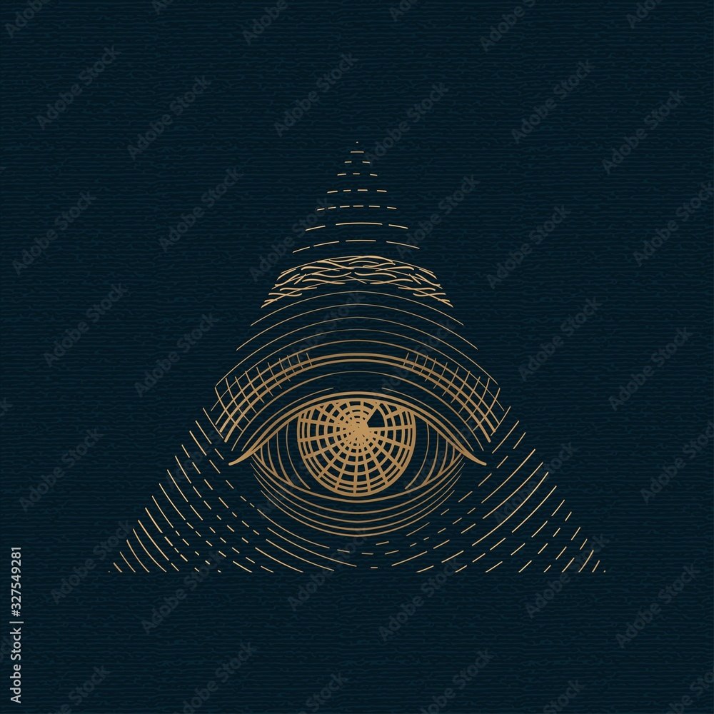 All seeing eye vector, illuminati symbol in triangle with light ray ...