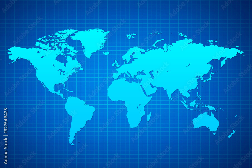 Fototapeta World map on abstract blue background #327549423 - drukarnia ...