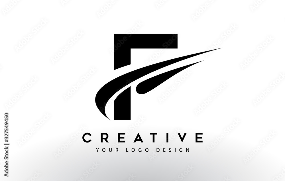 Creative F Letter Logo Design with Swoosh Icon Vector. Stock Vector ...