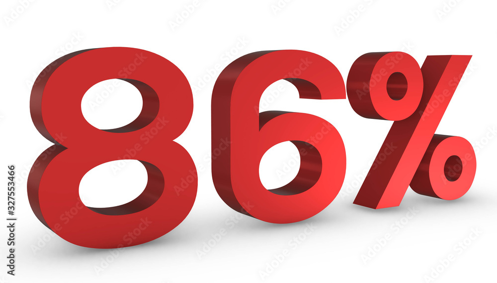Number Eighty Six Percent 86% Red Sign 3D Rendering Isolated on White Background Stock ...