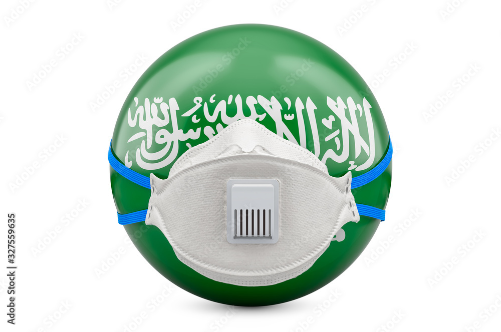 Saudi Arabia with filtering half face mask, respirator. 3D rendering ...