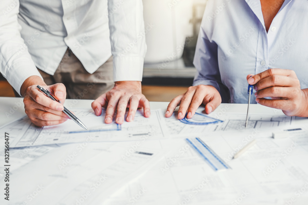 Team Engineer drawing graphic planning and meeting for architectural ...