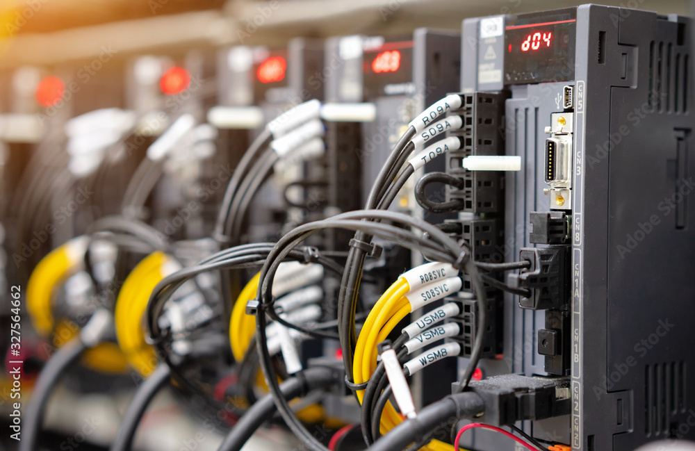 Automation concept: View of servo motor controller in control box of ...