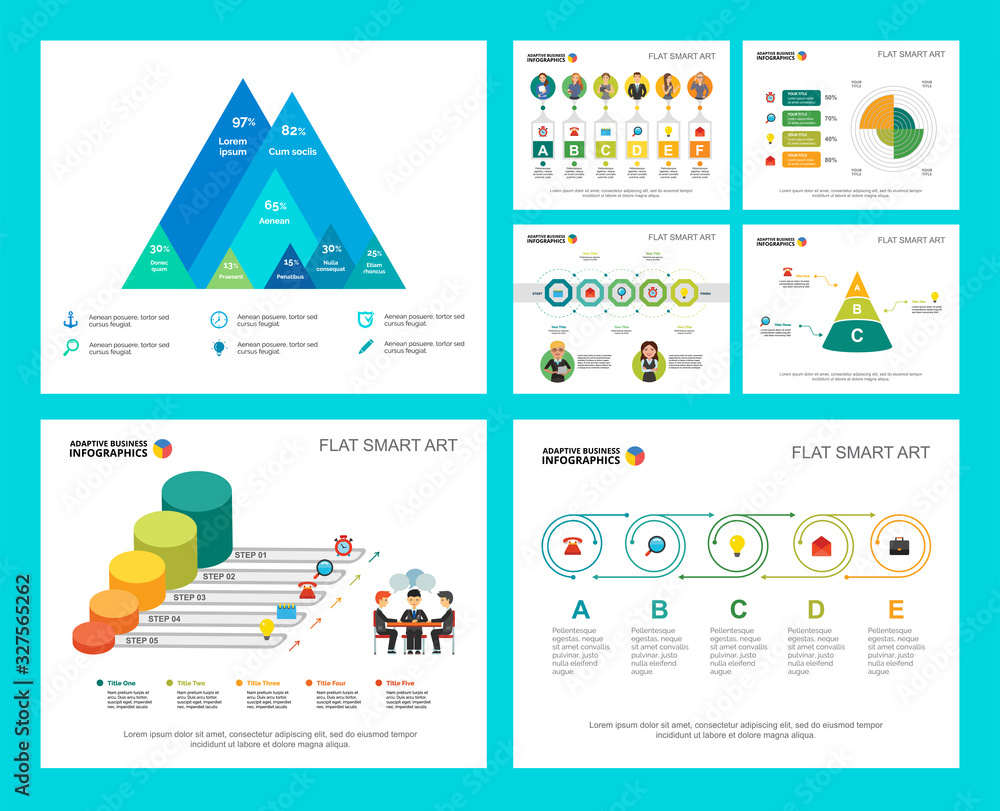 Colorful smart art charts set for presentation slide templates ...