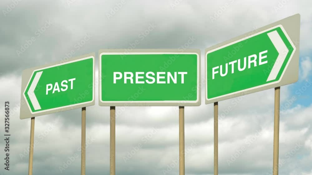 Road signs pointing the way to the past and to the present and to the ...