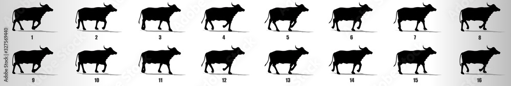 Buffalo cycle animation frames silhouette, loop animation sequence sprite sheet Stock Vector ...