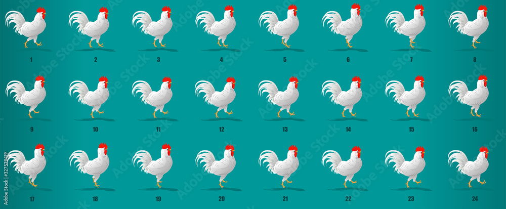 Vecteur Stock Cock Walk Cycle Animation Sequence Loop Animation Sprite