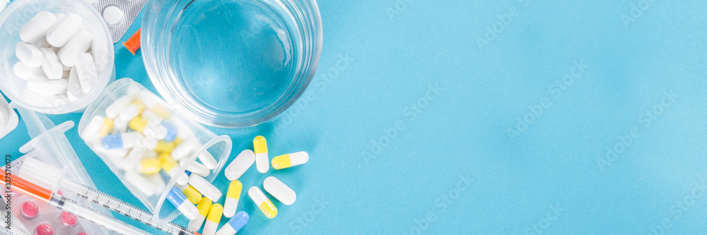 Pharmaceutical medicine pills concept, Assorted various pills, tablets ...