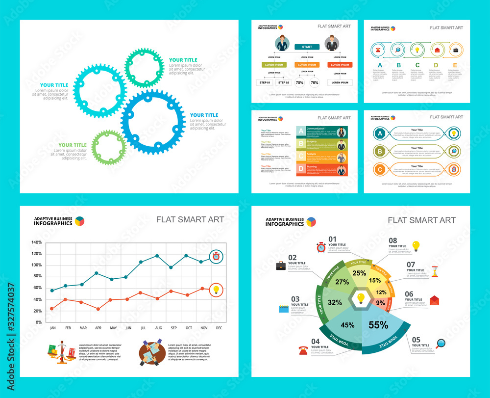 Colorful statistics or research concept infographic charts set ...