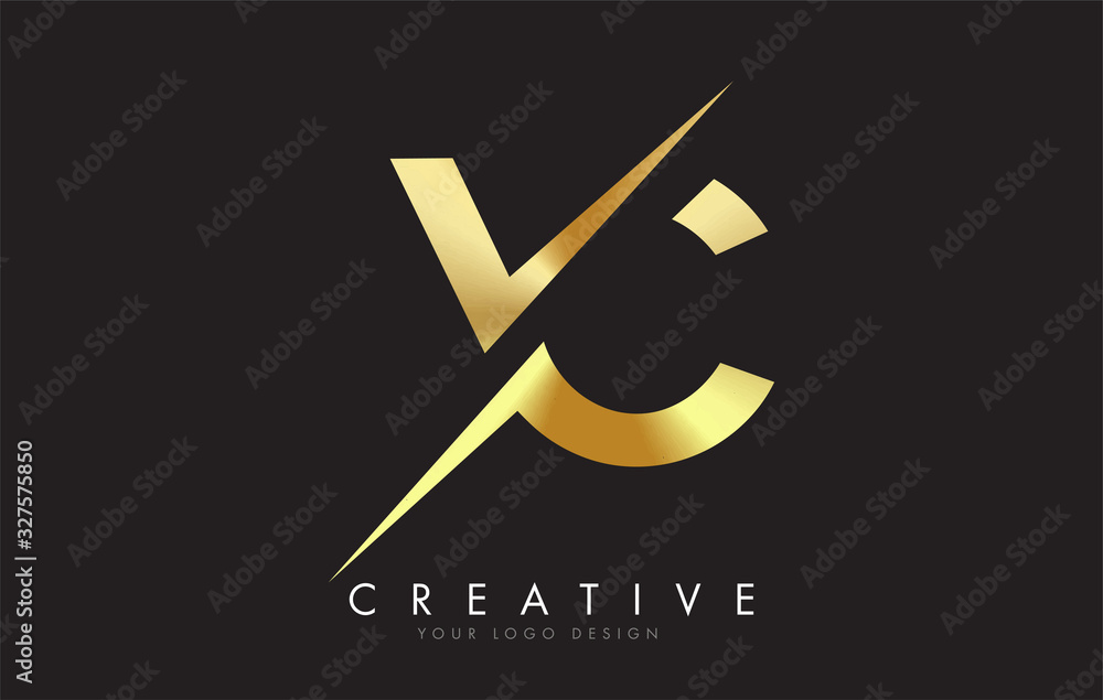 VC V C Golden Letter Logo Design with a Creative Cut. Stock Vector ...
