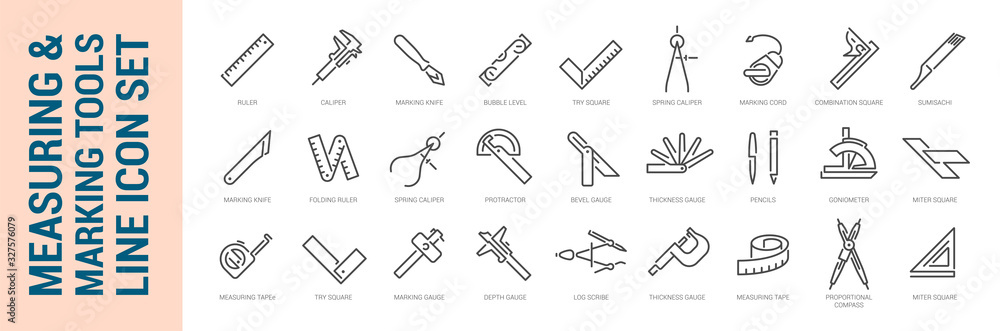 Measuring & marking tools. Vector isolated line icon set Stock Vector ...