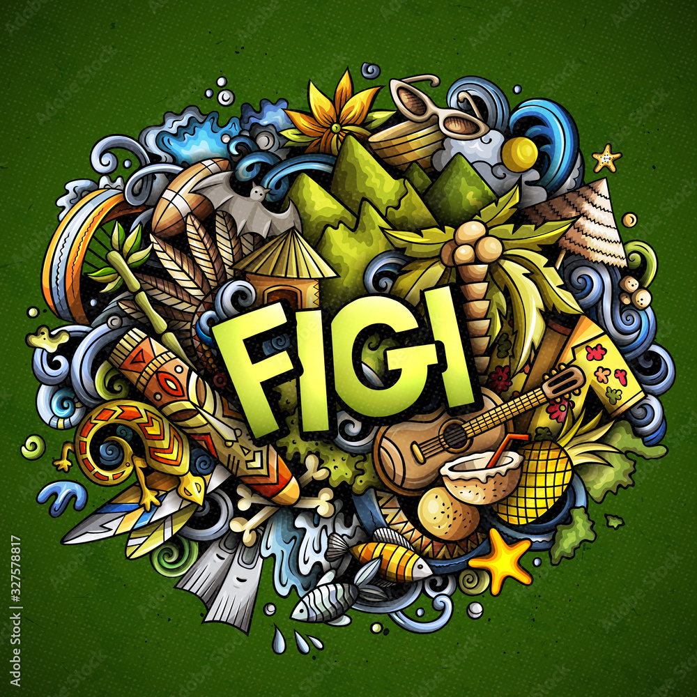Figi hand drawn cartoon doodles illustration. Funny travel design ...