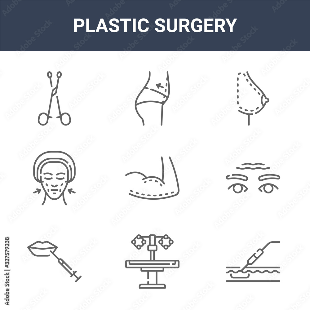 9 plastic surgery icons pack. trendy plastic surgery icons on white ...