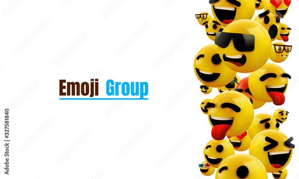 Emoji group yellow winking face. Funny cartoon emoticon icon. 3D ...