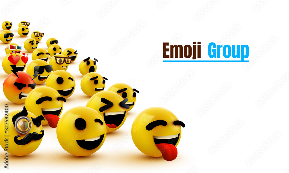Emoji group yellow winking face. Funny cartoon emoticon icon. 3D ...