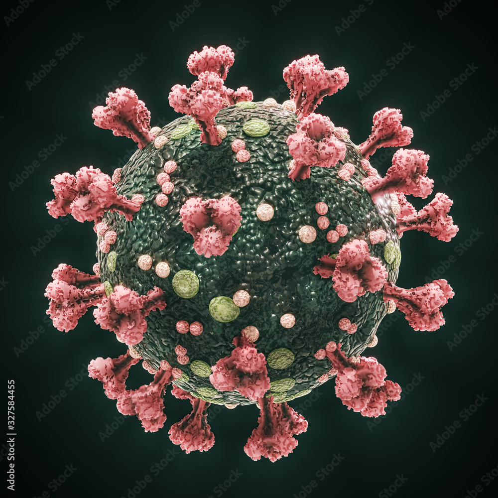 Microscopic view of a coronavirus (Covid-19, Sars-CoV-2). The virus has ...