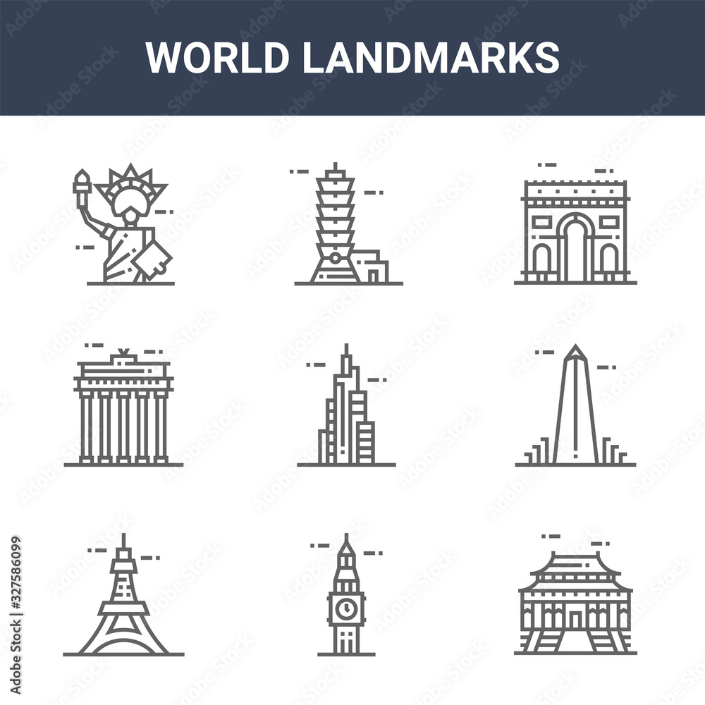 9 world landmarks icons pack. trendy world landmarks icons on white ...