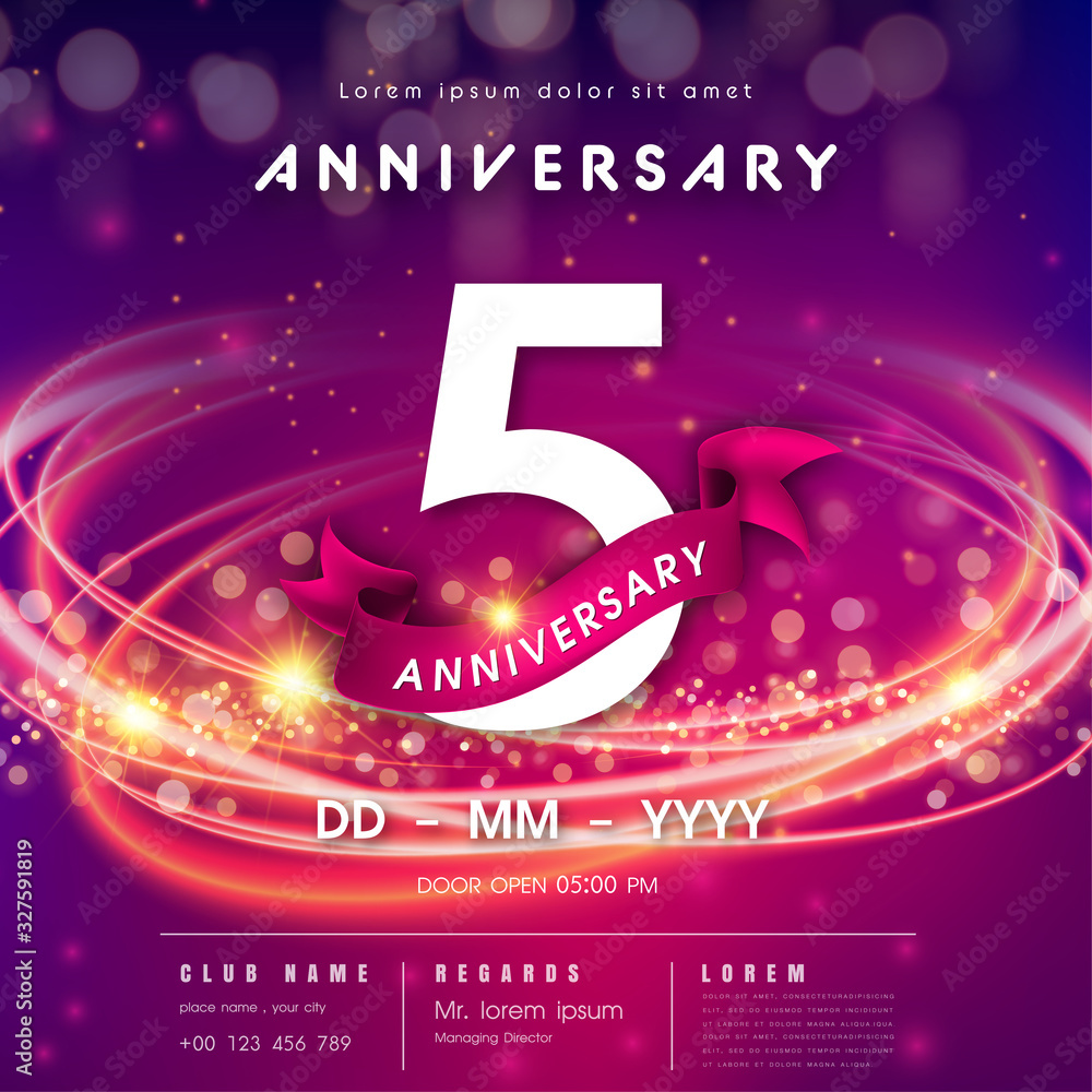 5 years anniversary logo template on purple Abstract futuristic space ...
