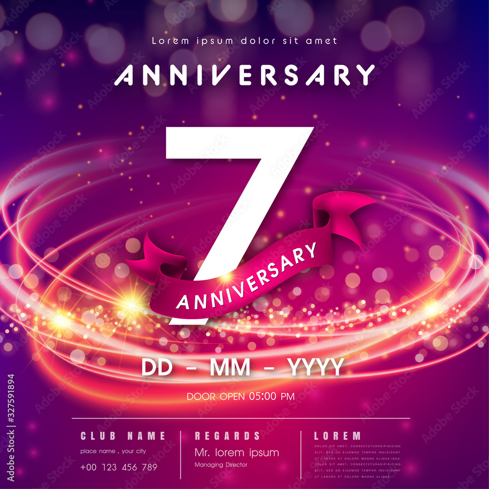 7 years anniversary logo template on purple Abstract futuristic space ...
