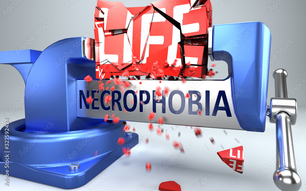 Necrophobia can ruin and destruct life - symbolized by word Necrophobia ...