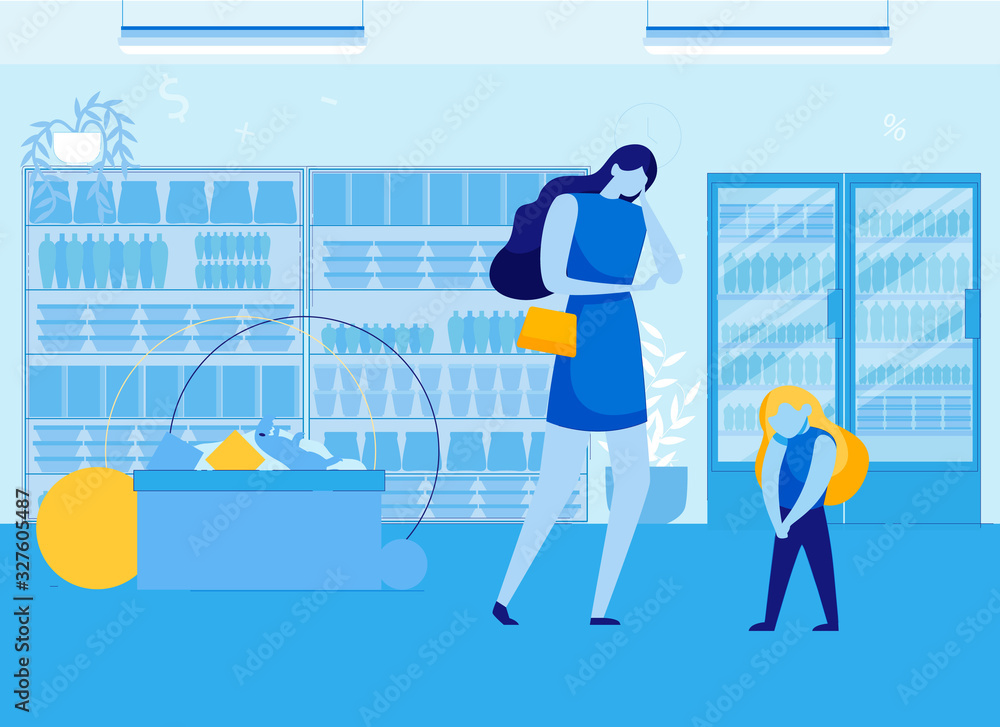 Woman Talking to Upset Daughter with Bad Behaviour in Supermarket Flat ...