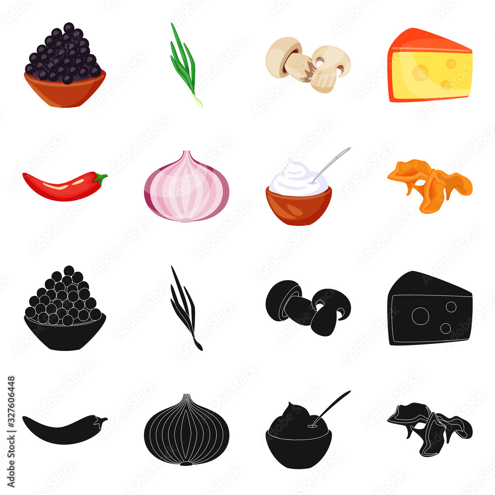 Vector illustration of taste and product symbol. Set of taste and ...