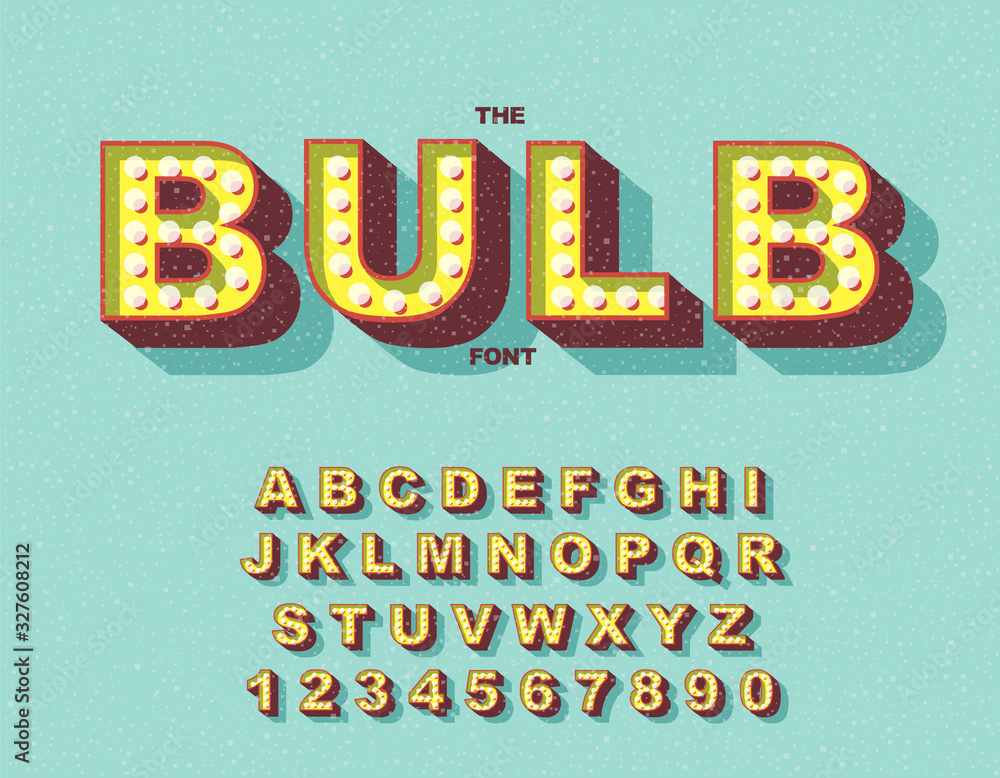 Retro light bulb bright alphabet. Vector of modern bold font and ...