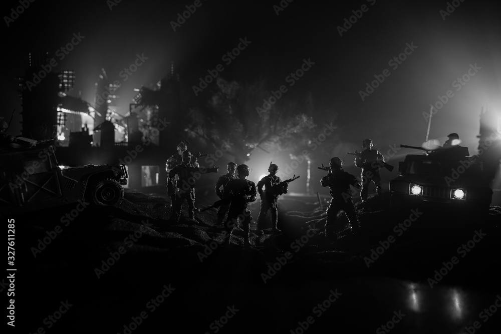 War Concept. Battle scene on war fog sky background, Fighting ...