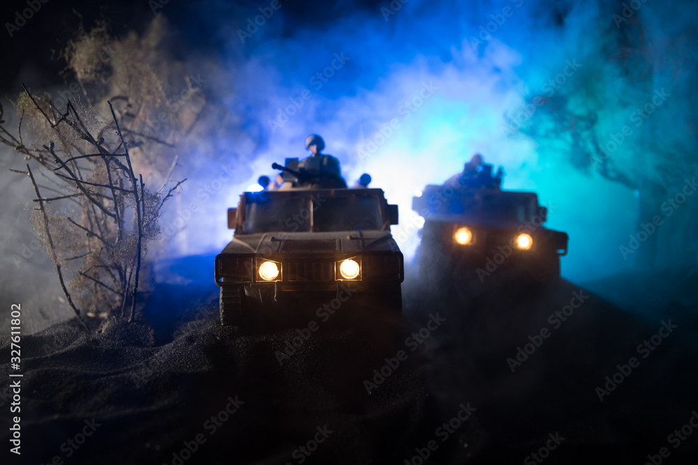 War Concept. Battle scene on war fog sky background, Fighting ...