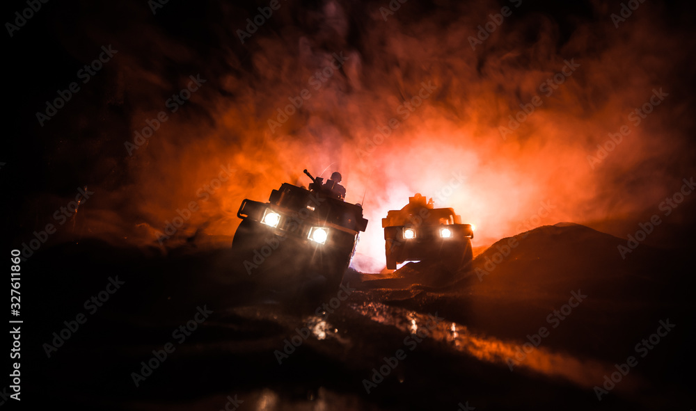 War Concept. Battle scene on war fog sky background, Fighting ...