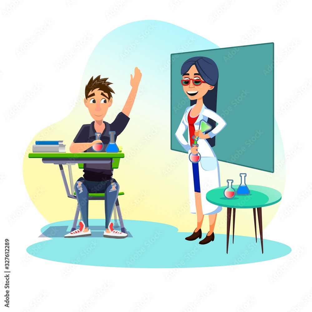 Woman Chemistry Teacher, Wearing Glasses and White Overall, Standing ...