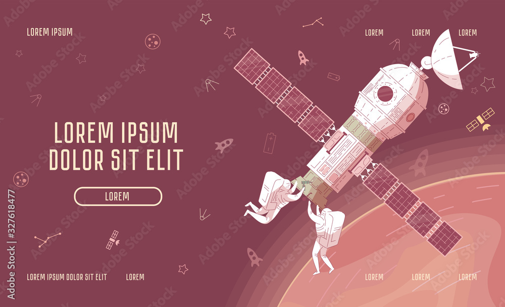 Advertising Banner Spacecraft Repair into Space. Popularization Space ...