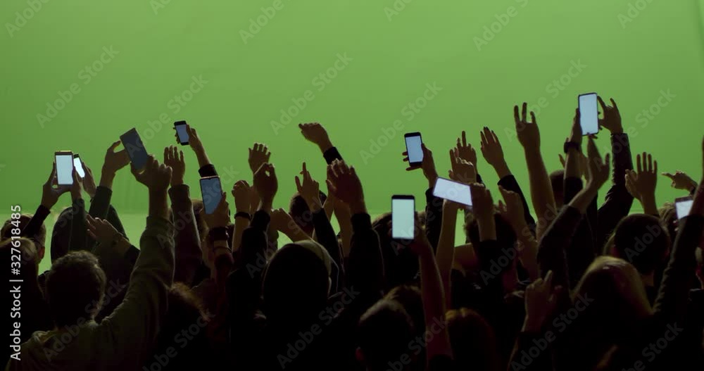 GREEN SCREEN CHROMA KEY Model released, back view of huge crowd dancing ...