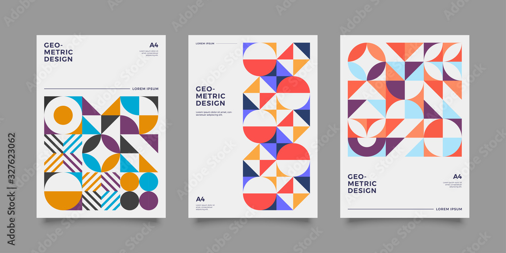 Placard templates set with Geometric shapes, Retro bauhaus swiss style ...