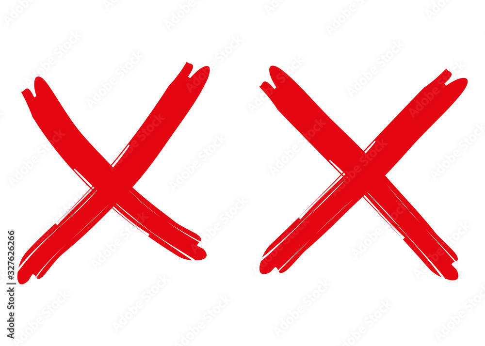 Two red crosses on white background. Red handwritten mark X made with ...
