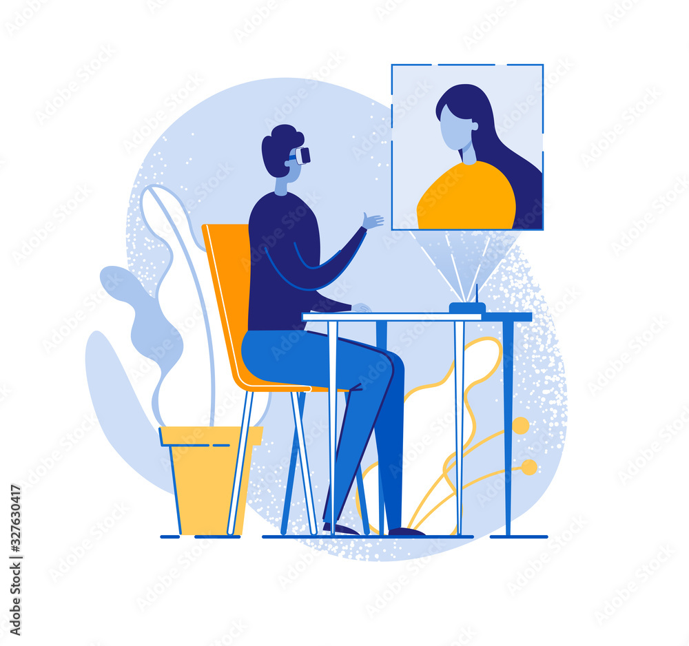 Video Call, Conference Flat Vector Illustration. Guy with AR Goggles ...