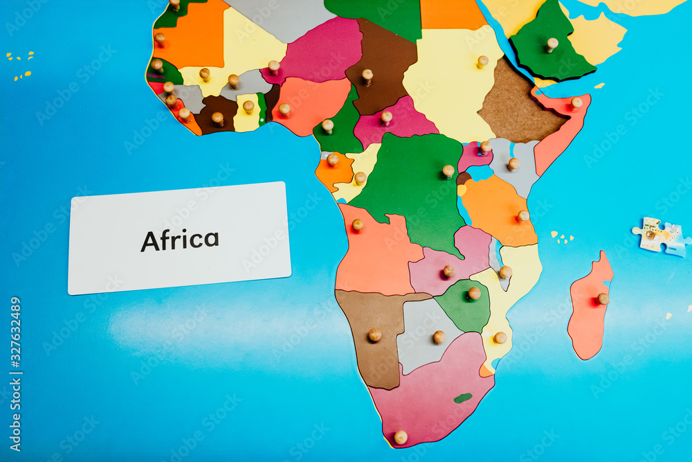 Montessori map of Africa made of wood with countries separated by ...
