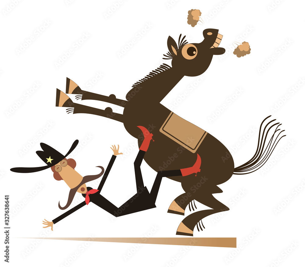Cartoon rider falls from the horse isolated illustration. Funny long ...
